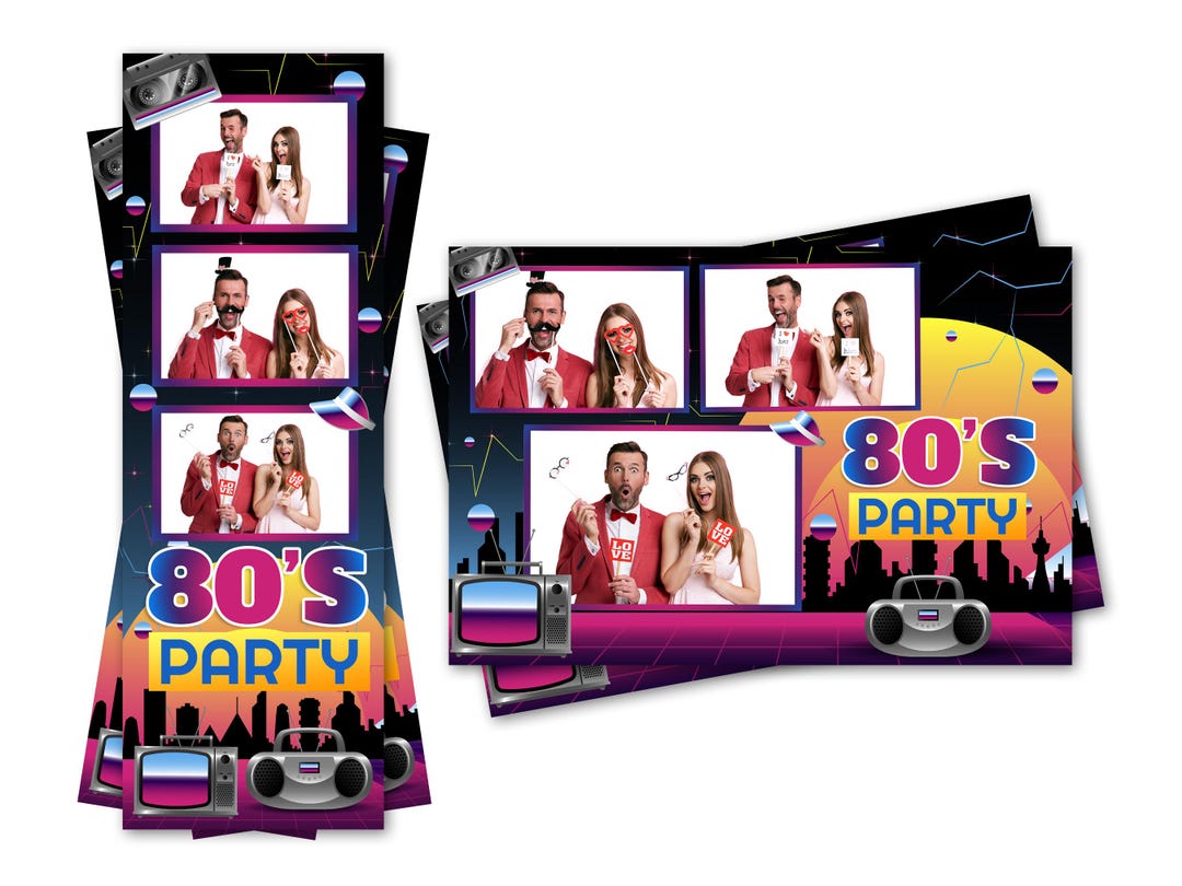 Photo Booth Template 80's Party Retro Love Theme Both 2x6 Strip and 4x6 ...