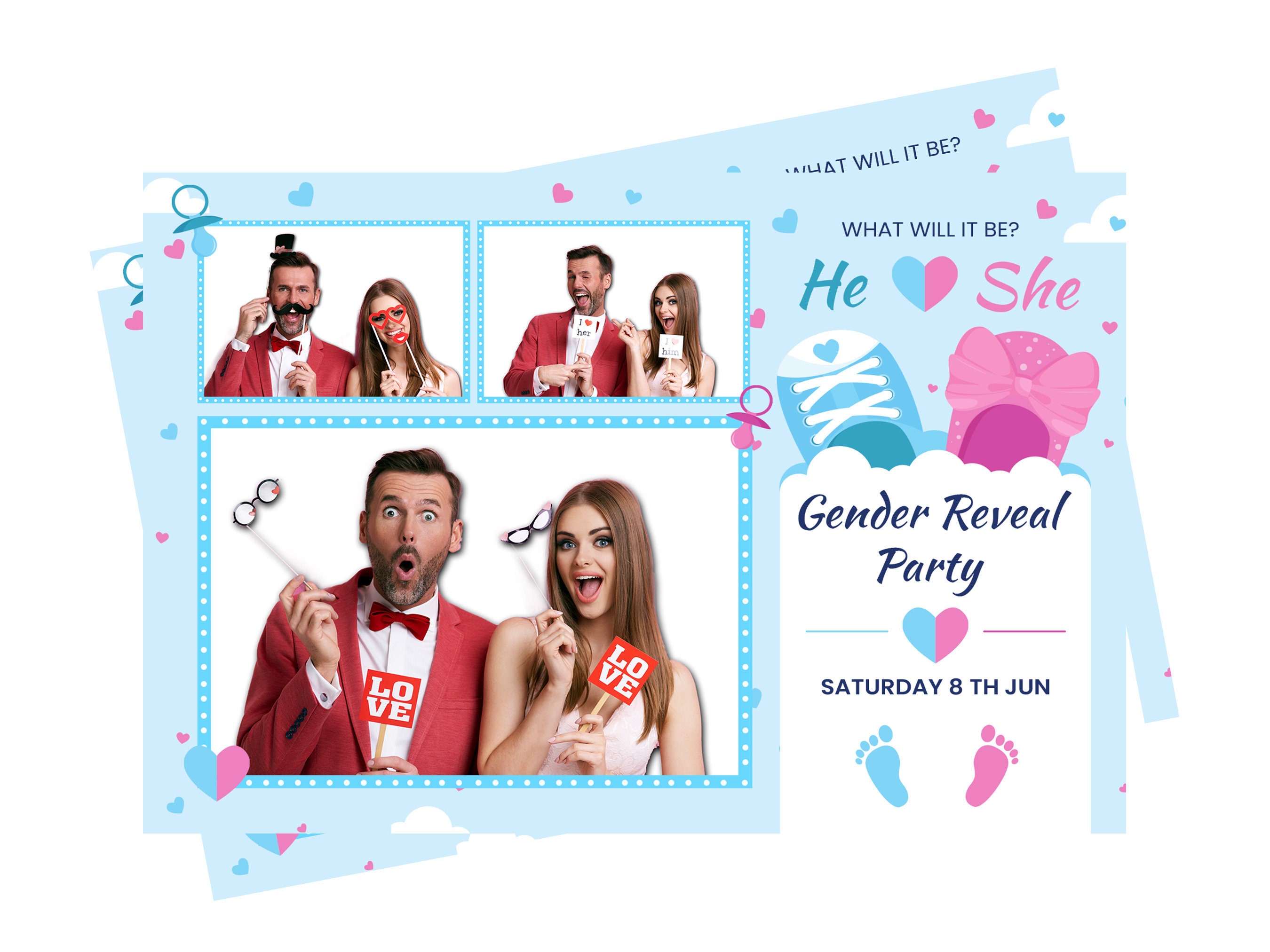 Photo Booth Template Gender Reveal Party Baby Shower Boy Girl Both 2x6 ...