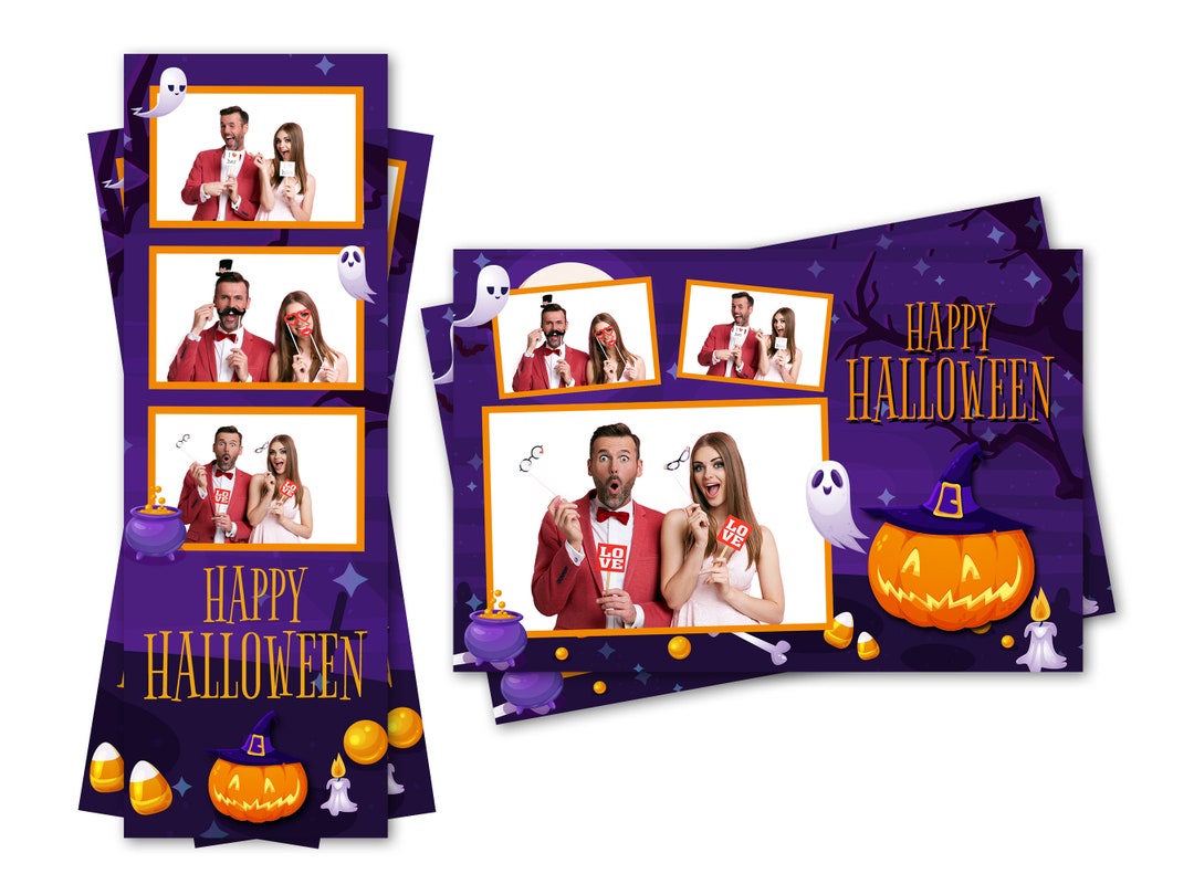 Photo Booth Template Happy Halloween Pumpkin Ghosts Both 2x6 Strip and ...