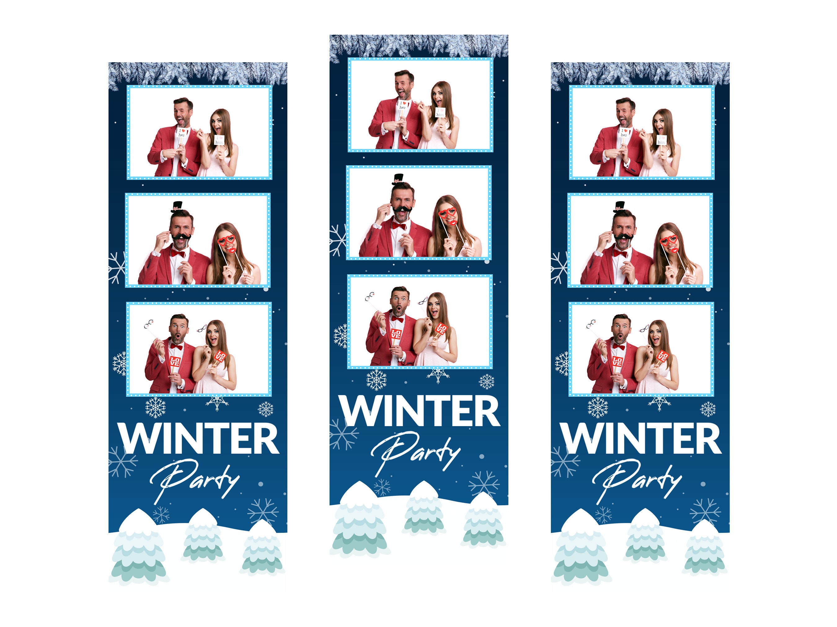 Photo Booth Template Winter Party Snow Flakes Ice Tree Both 2x6 Strip ...