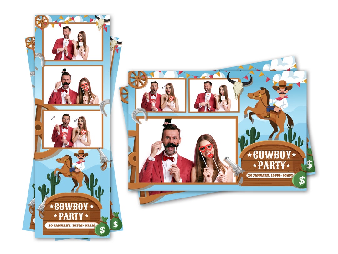 Photo Booth Template Cowboy Party Hat Horse Western Both 2x6 Strip and ...