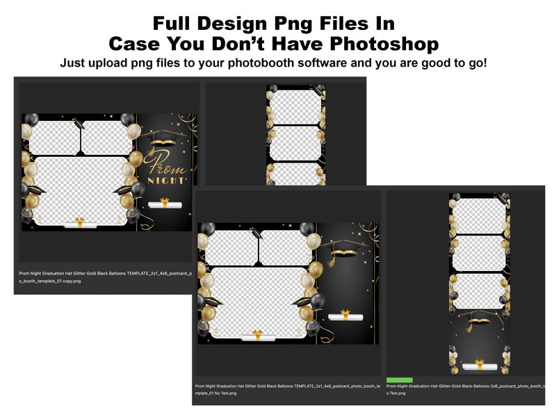 Photo Booth Template Prom Night Graduation Hat Glitter Gold Black ...