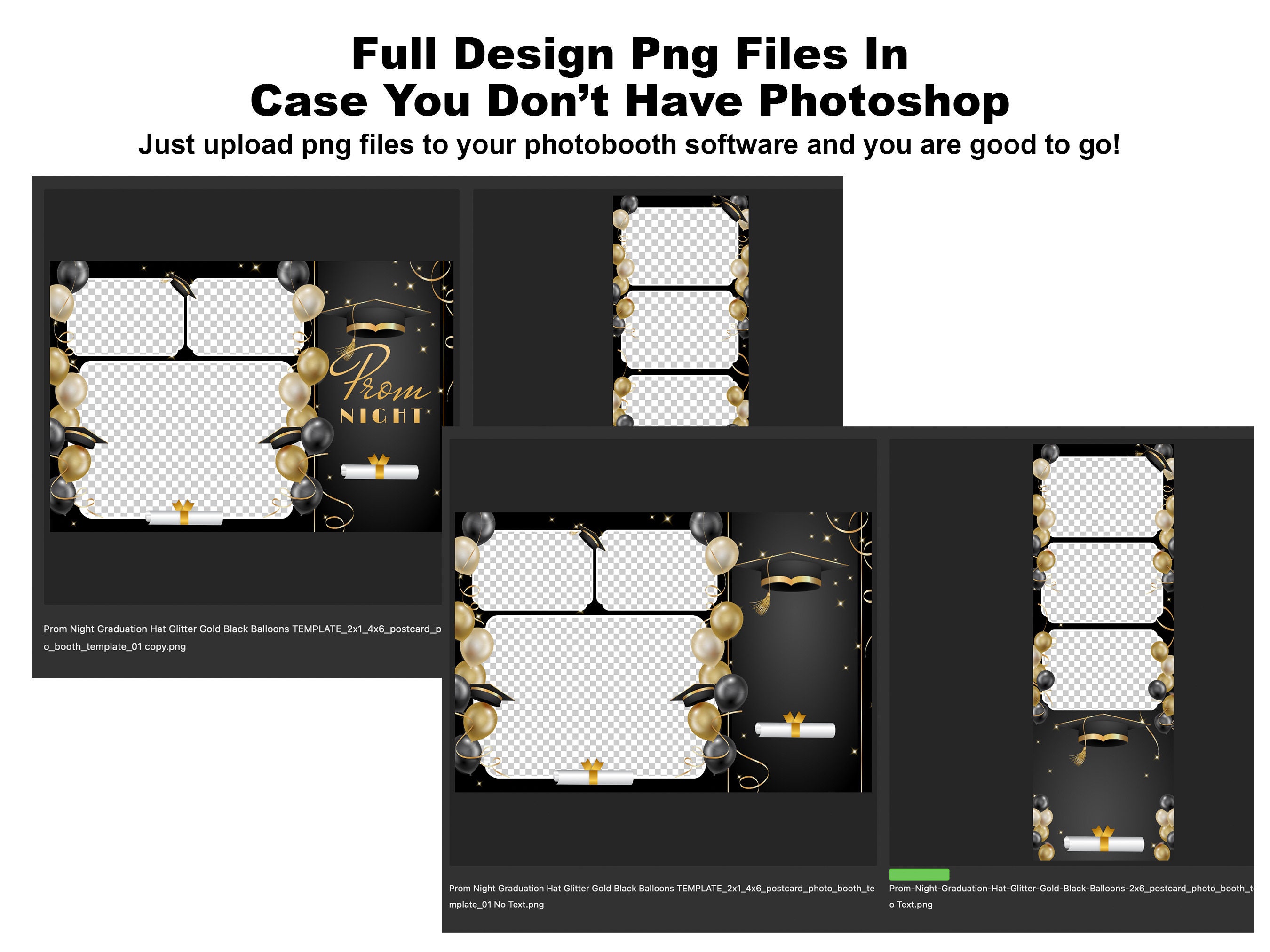 Photo Booth Template Prom Night Graduation Hat Glitter Gold Black ...