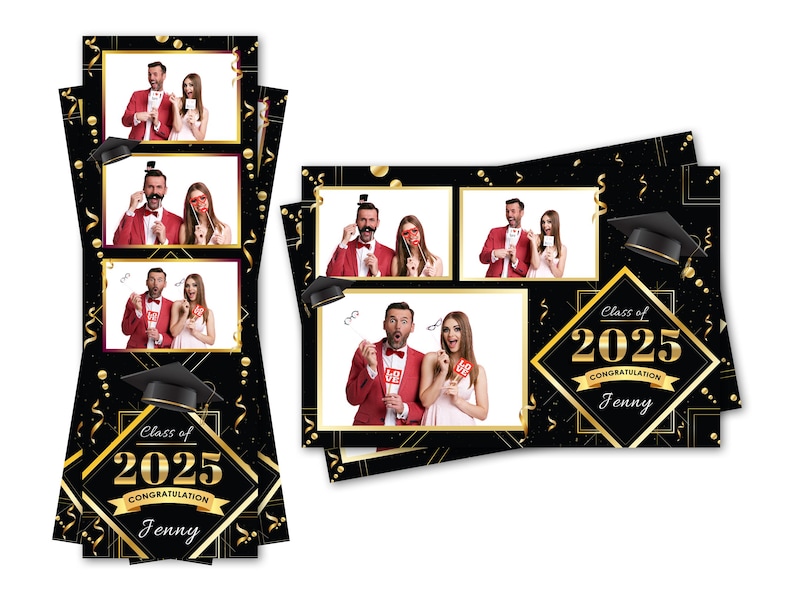 Photo Booth Template Gatsby Theme Graduation Party Gold Both 2x6 Strip ...