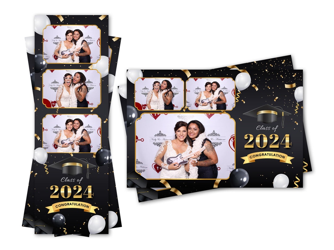 Photo Booth Template Congratulations Graduation Hat Party Black White ...