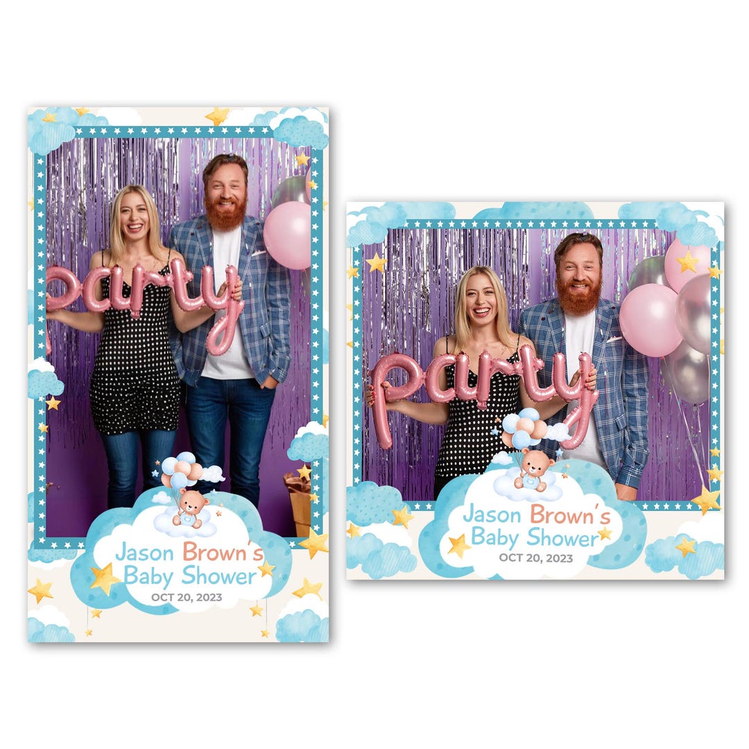 360 Photo Booth Template 360 Baby Shower Cute Bear Clouds Balloons ...