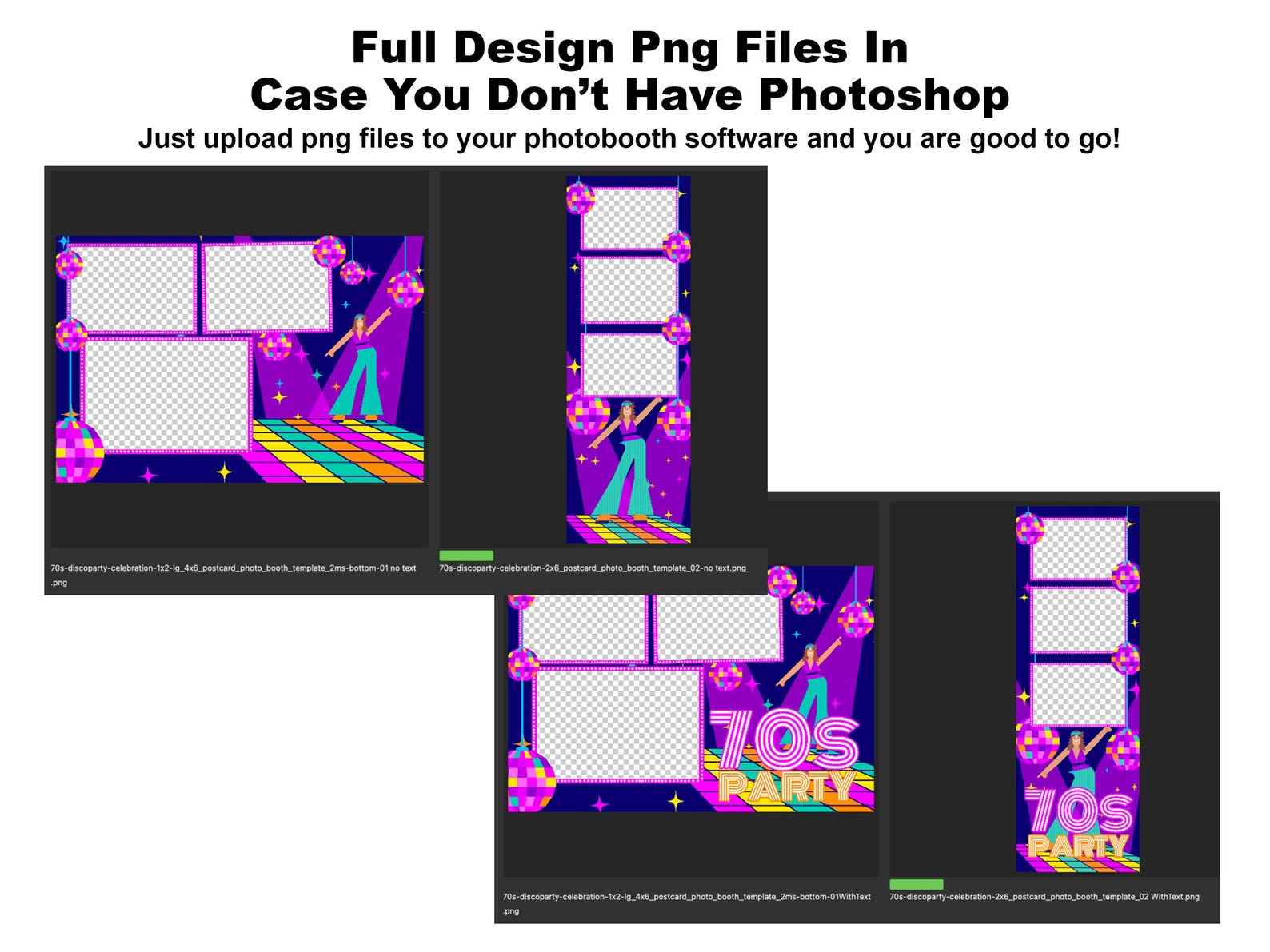 Photo Booth Template 70s Disco Party Celebration Both 2x6 Strip and 4x6 ...