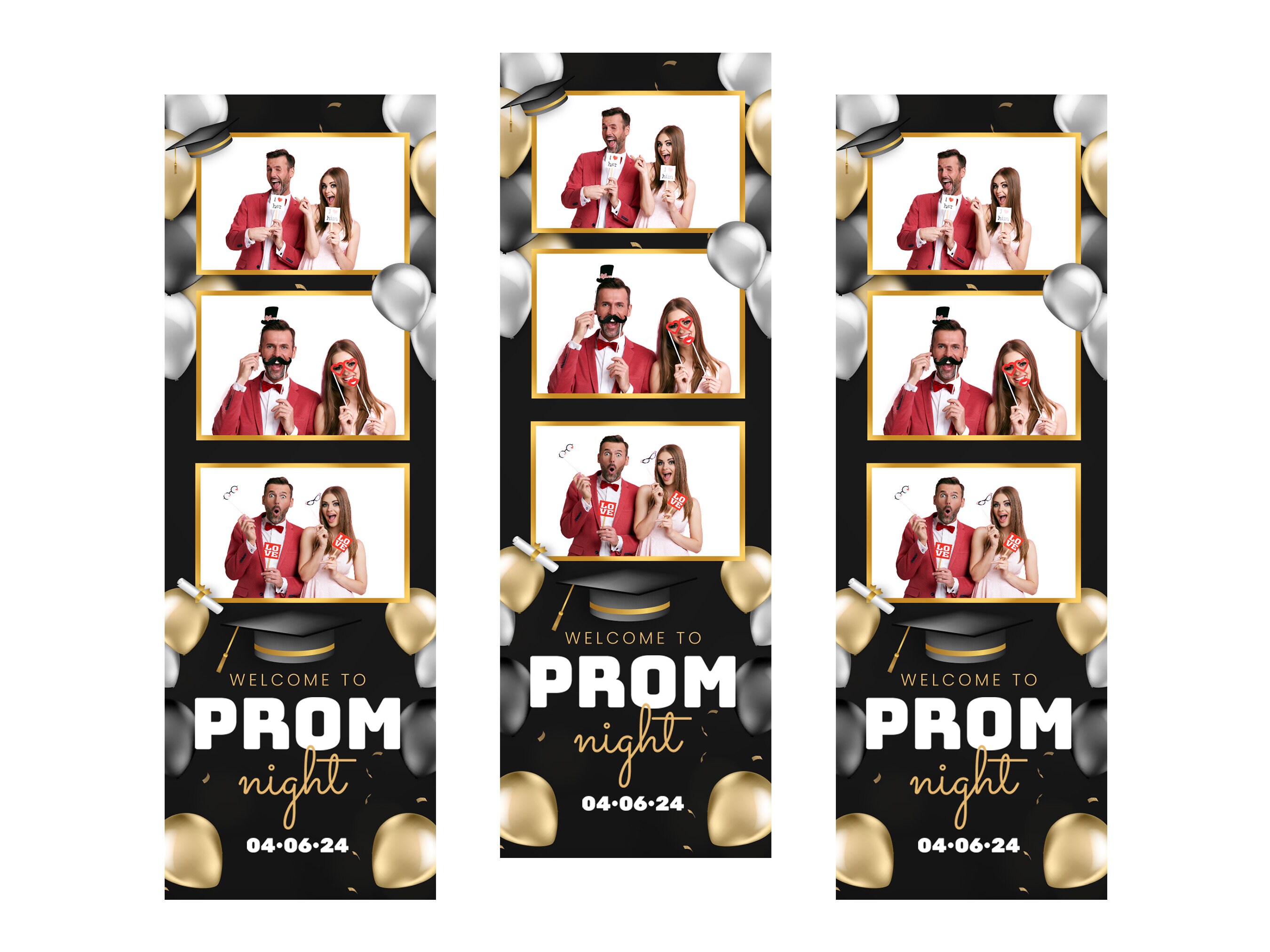 Photo Booth Template Graduation Prom Night Hat Diploma Gold White Black ...