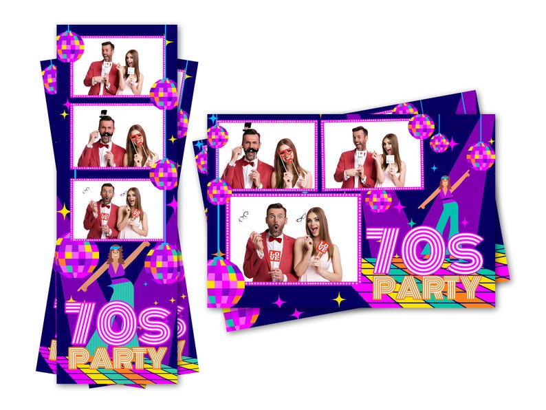 Photo Booth Template 70s Disco Party Celebration Both 2x6 Strip and 4x6 ...