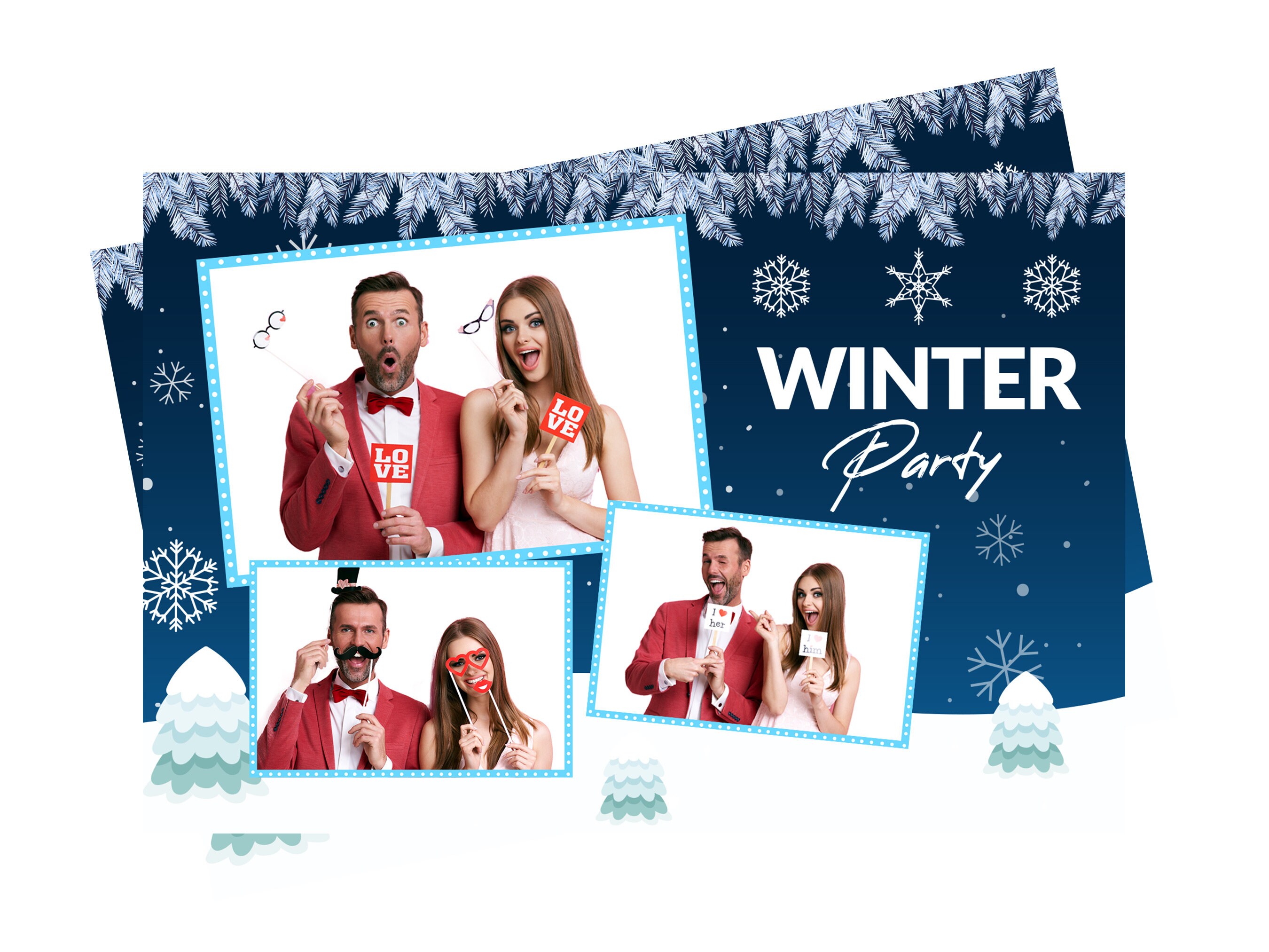 Photo Booth Template Winter Party Snow Flakes Ice Tree Both 2x6 Strip ...