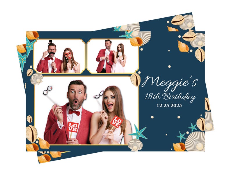 Photo Booth Template Sea Shell Birthday Party Both 2x6 Strip and 4x6 ...