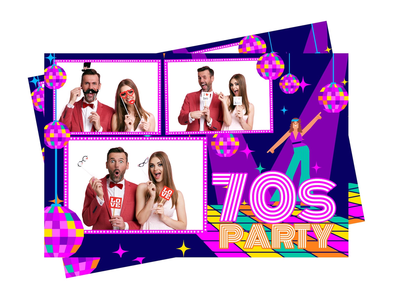 Photo Booth Template 70s Disco Party Celebration Both 2x6 Strip and 4x6 ...