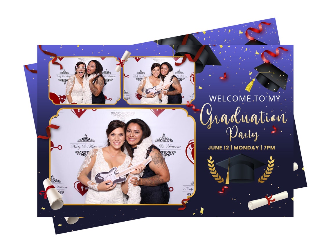 Photo Booth Template Graduation Party Hat Diploma Both 2x6 Strip and ...