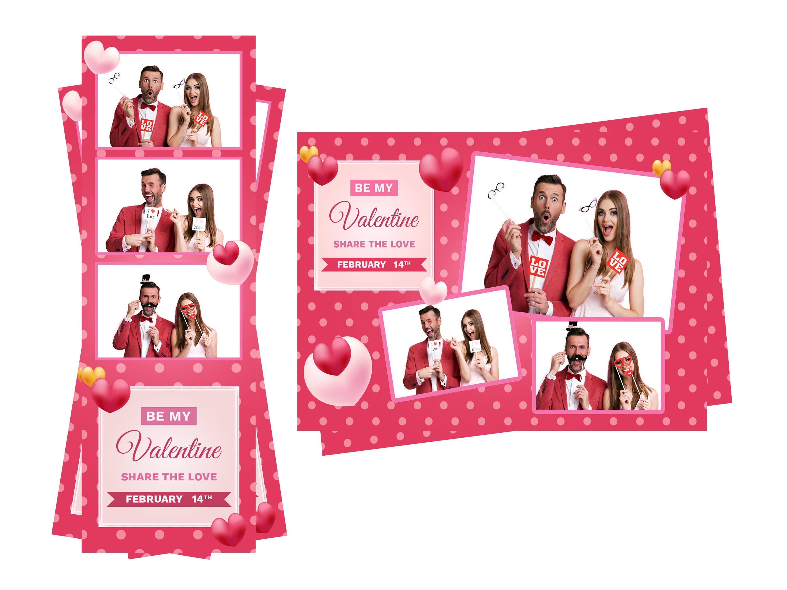 Photo Booth Template Valentines Day Hearts Red Pink Dots Both 2x6 Strip ...