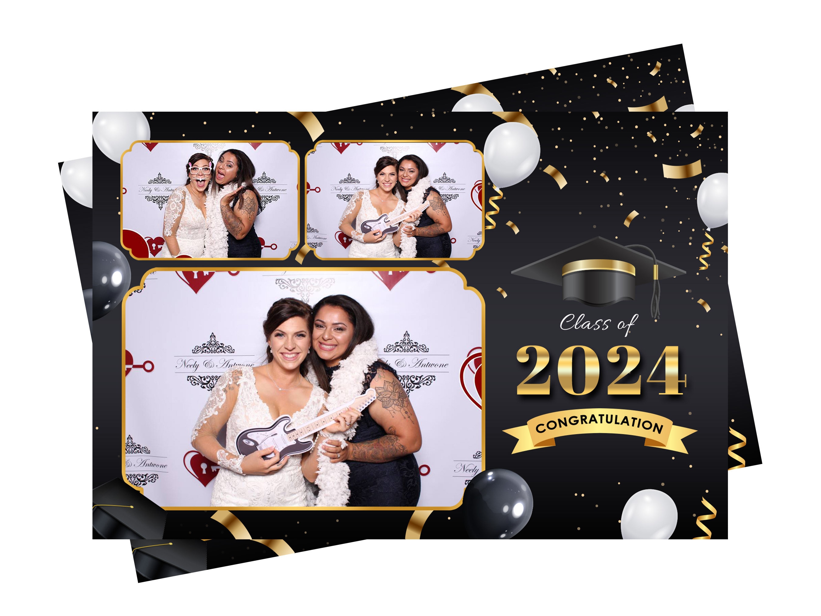 Photo Booth Template Congratulations Graduation Hat Party Black White ...