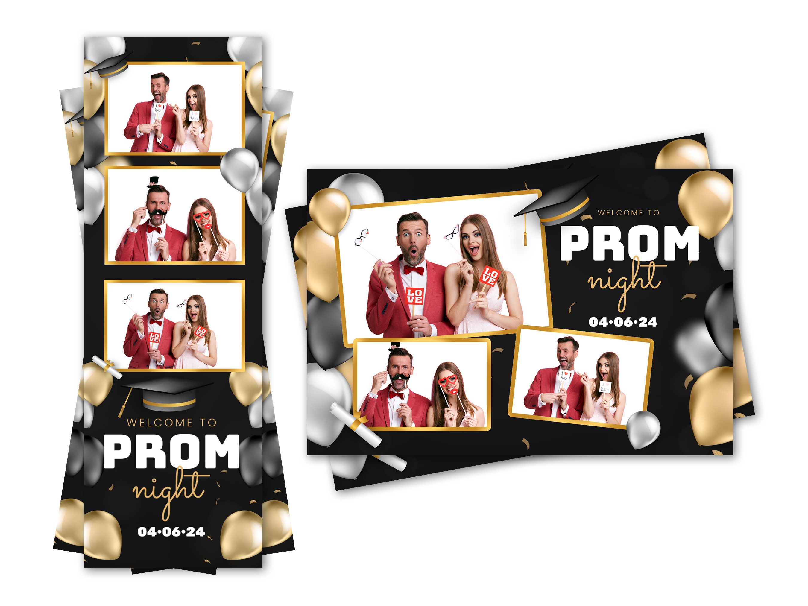 Photo Booth Template Graduation Prom Night Hat Diploma Gold White Black ...