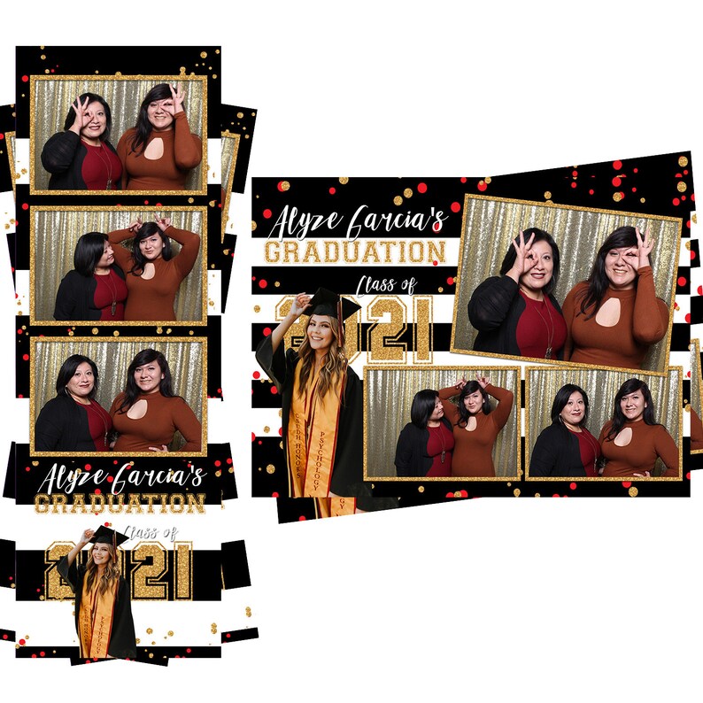 Photo Booth Template Graduation Student Black White Stripes | Etsy