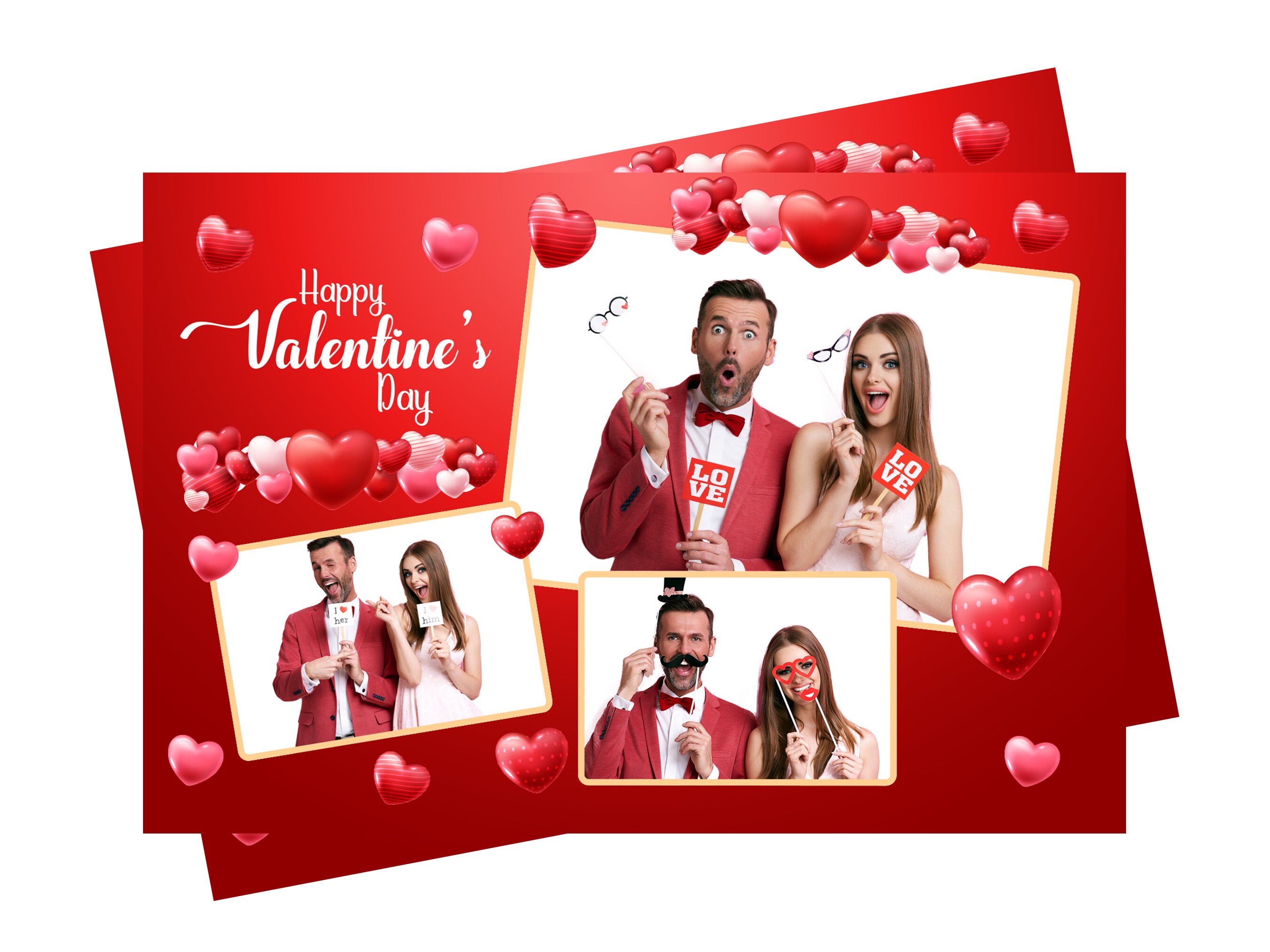 Photo Booth Template Happy Valentines Day 3d Hearts Both 2x6 Strip and ...