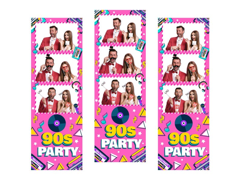 Photo Booth Template 90s Party Boombox Cassette Tape Mic Retro Both 2x6 ...