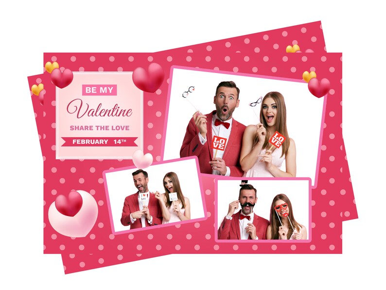 Photo Booth Template Valentines Day Hearts Red Pink Dots Both 2x6 Strip ...