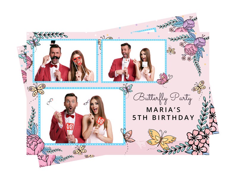 Photo Booth Template Butterfly Flowers Sweet 16 / Birthday Party Both ...