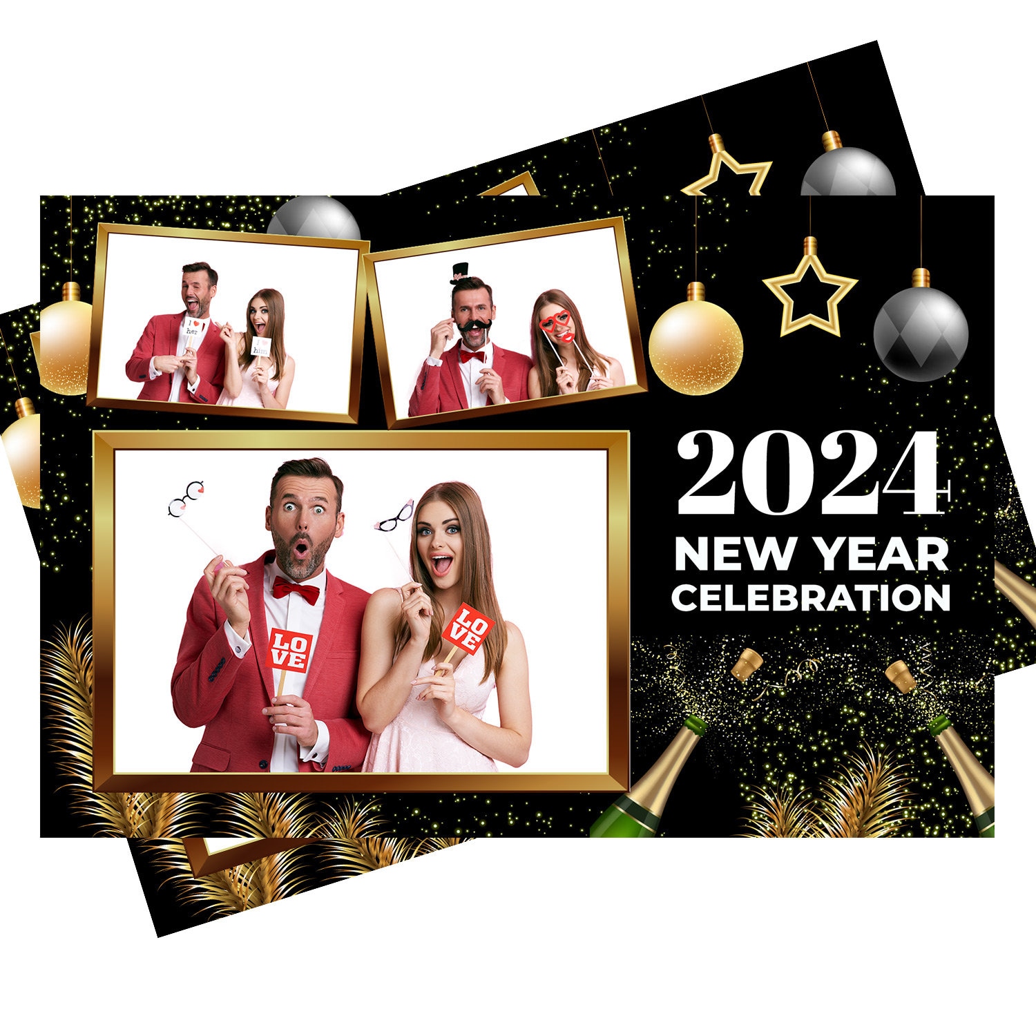 Photo Booth Template 2024, 2025, 2026 New Year Celebration Champaign ...