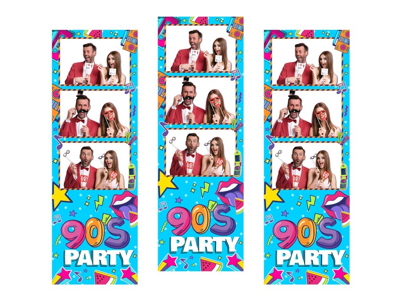 Photo Booth Template 90s Party Colorful Neon Boombox Flip Phone Retro ...