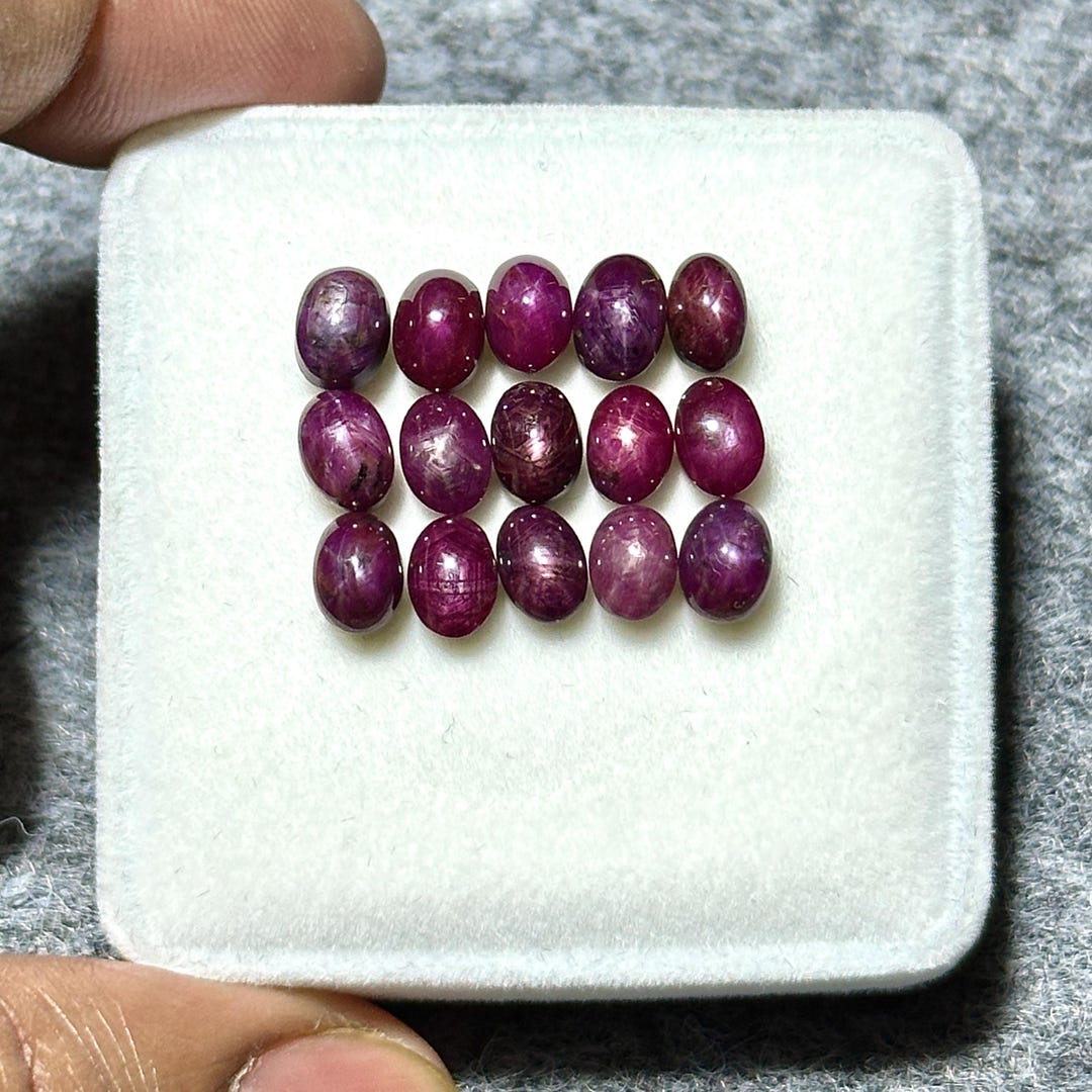 15 Piece, Six Rays Star Ruby Gemstone Lot, Natural Star Ruby Cabochon ...