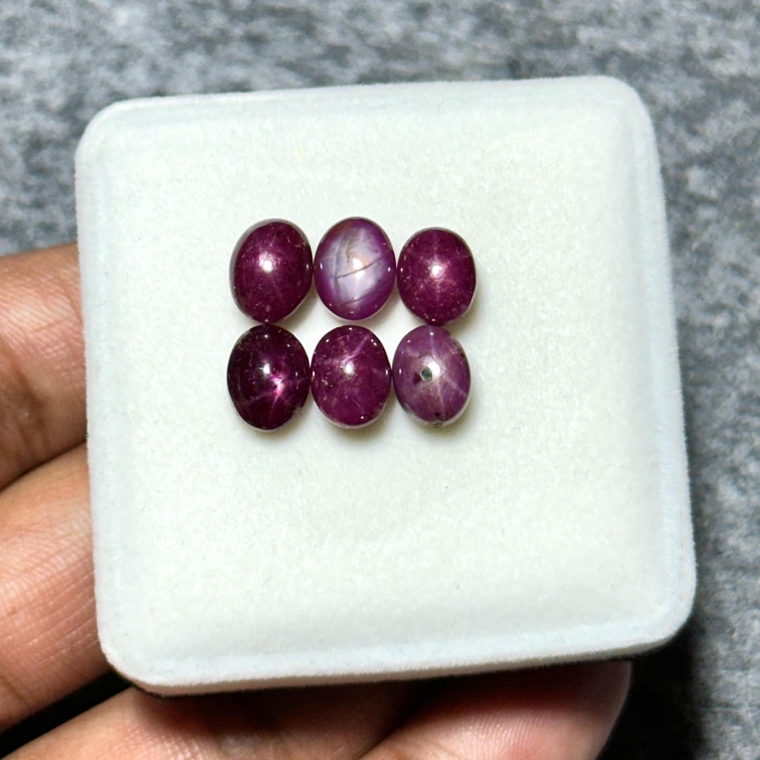 6 Piece, Six Rays Star Ruby Gemstone Lot, Red Star Ruby Cabochon ...