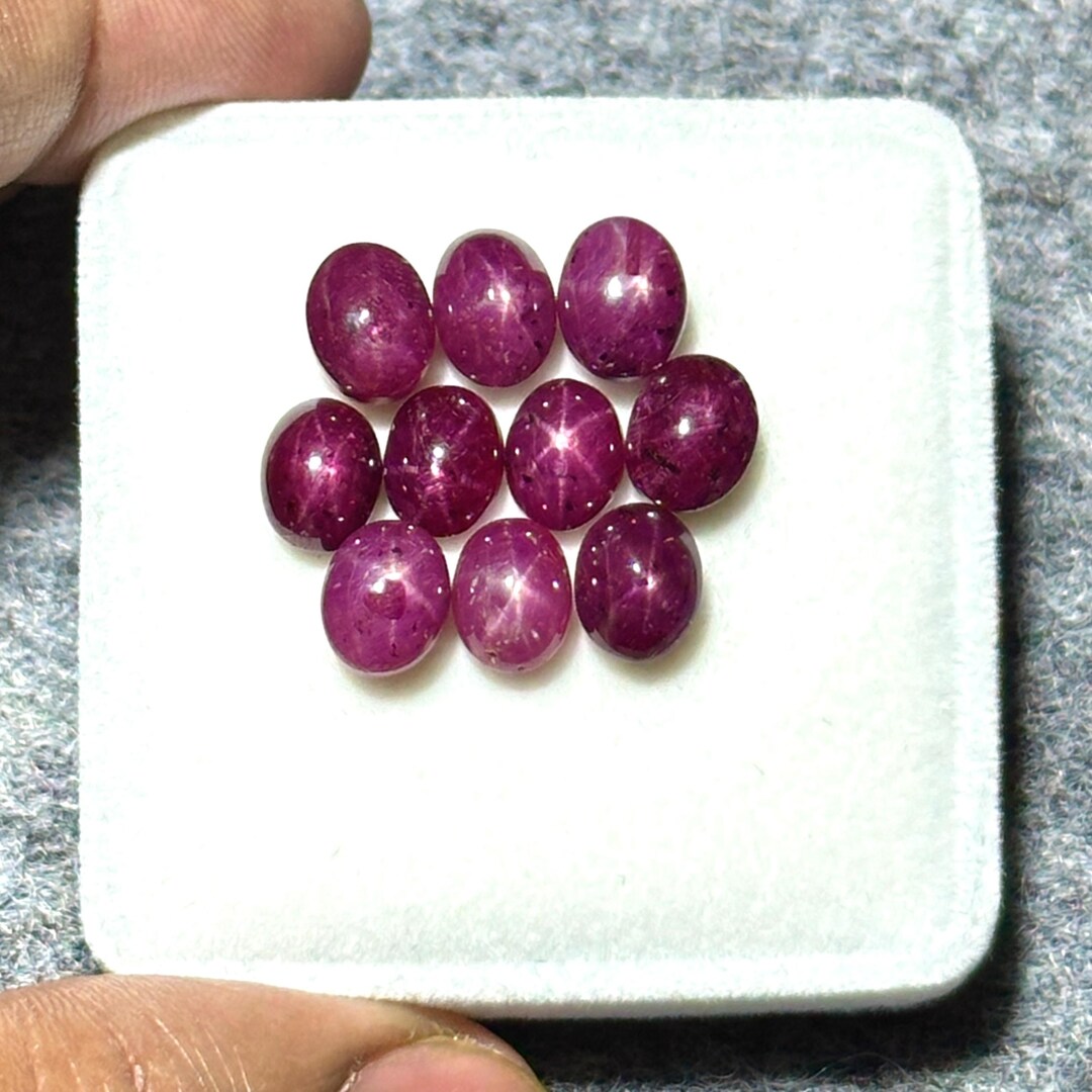10 Piece, Six Rays Star Ruby Gemstone Lot, Red Star Ruby Cabochon ...