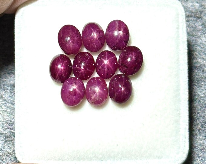 10 Piece, Six Rays Star Ruby Gemstone Lot, Red Star Ruby Cabochon ...