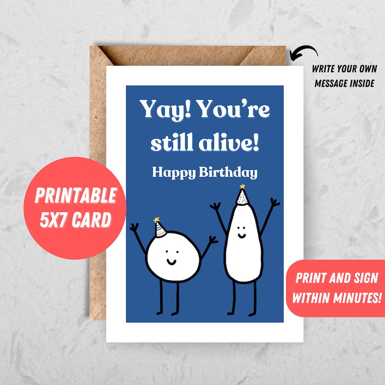 Hilarious Printable Birthday Card - "yay! You’re Still Alive!" - Unique ...
