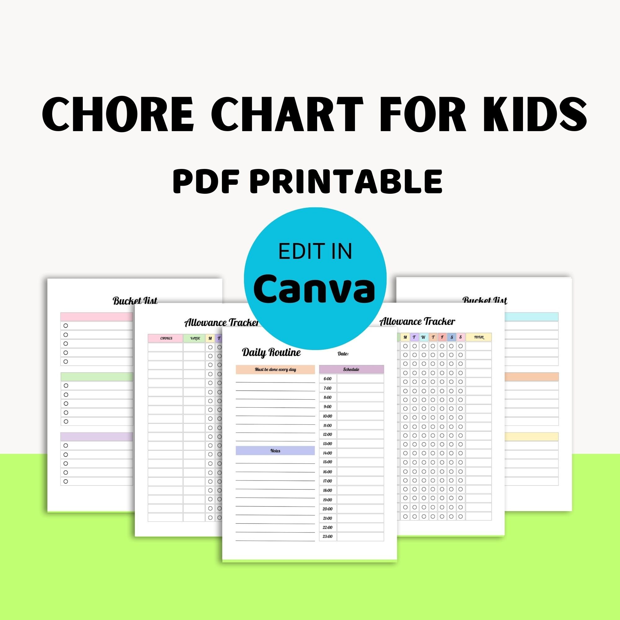 Editable Kids Responsibility Chore Chart Printable, Homeschool Planner ...