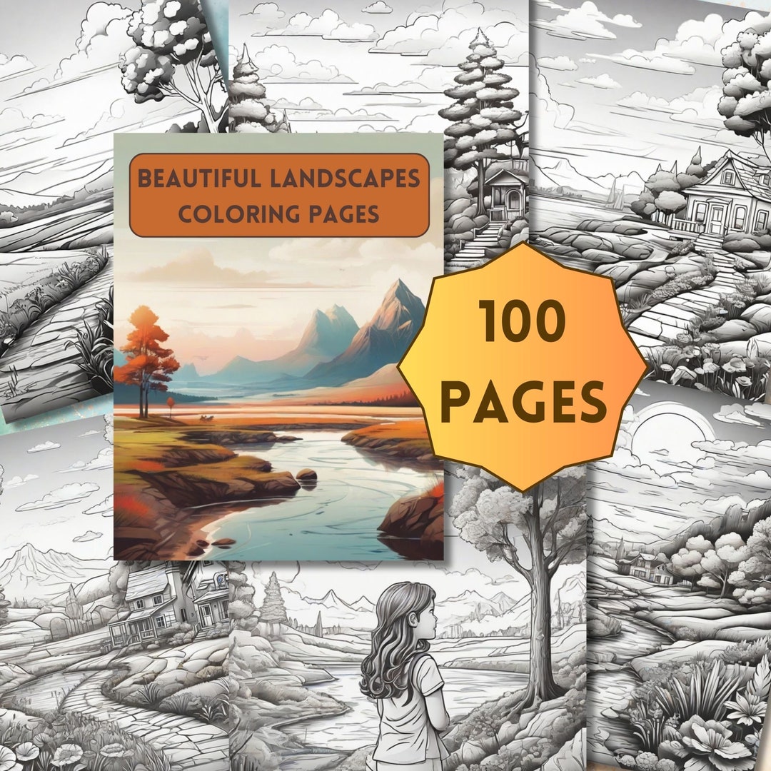 100 Landscape Coloring Pages, Beautiful Landscapes, Relaxing Coloring ...