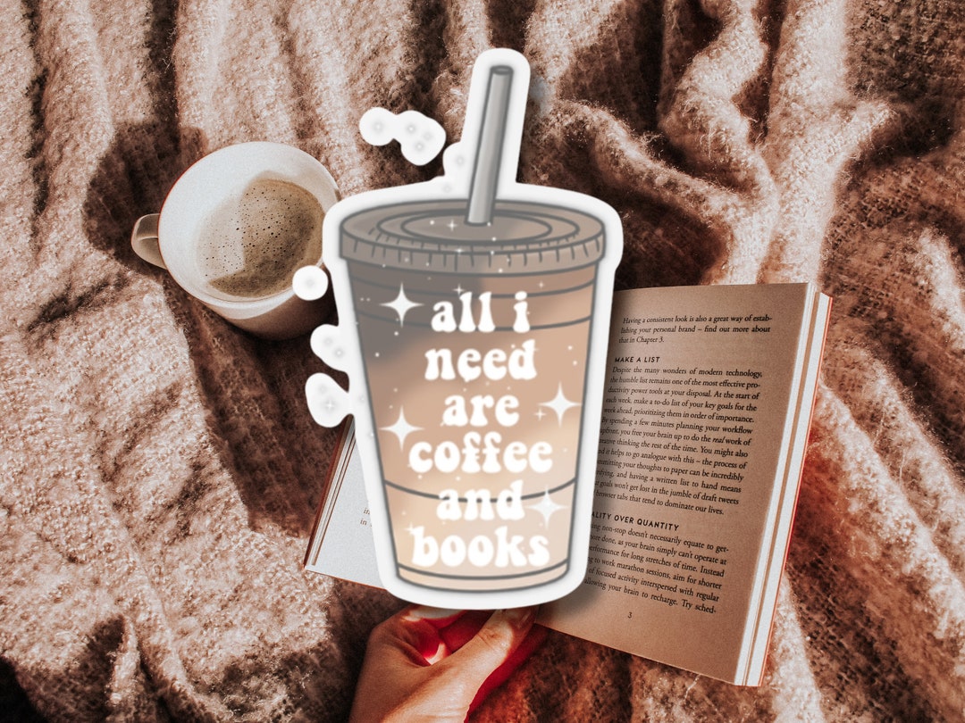 Coffee and Books Sticker, Ereader Sticker, Laptop Sticker, Tumbler ...