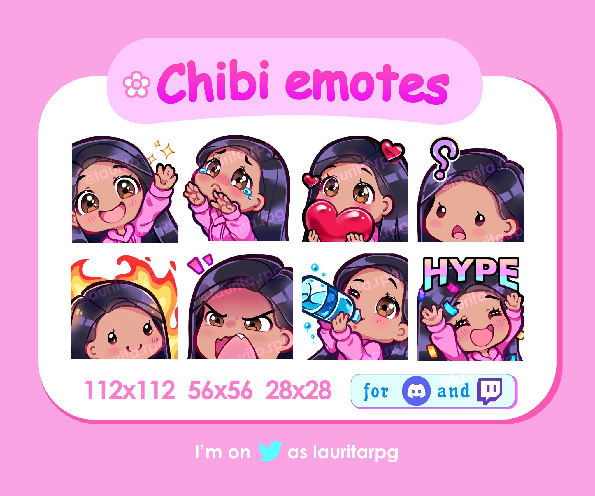 Cute Chibi Girl Emotes, Twitch Streamer Emoji, Twitch Graphics Bundle ...