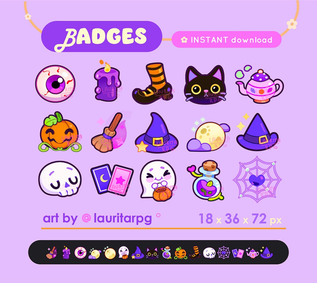 X17 Witchy Sub Badges Pack For Twitch Purple Kawaii Icons Cute Subscriber Badges Twitch Bit