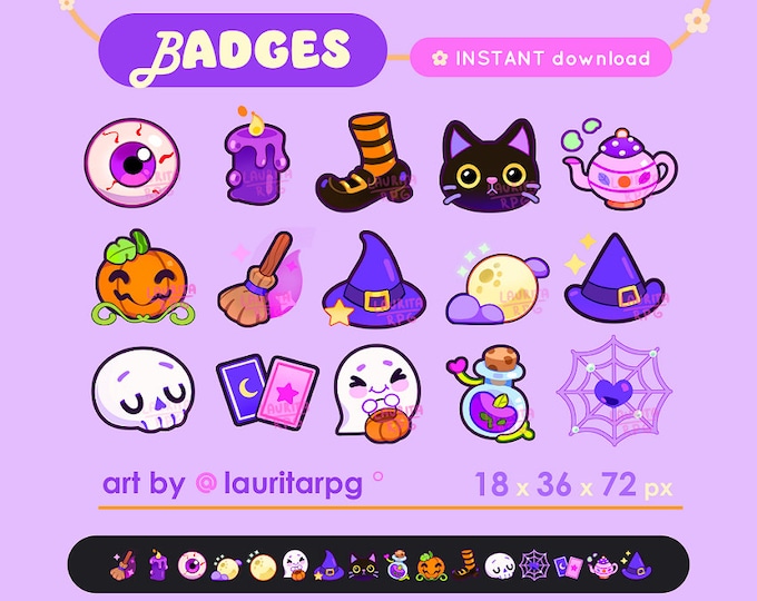 X17 Witchy Sub Badges Pack for Twitch, Purple Kawaii Icons, Cute ...