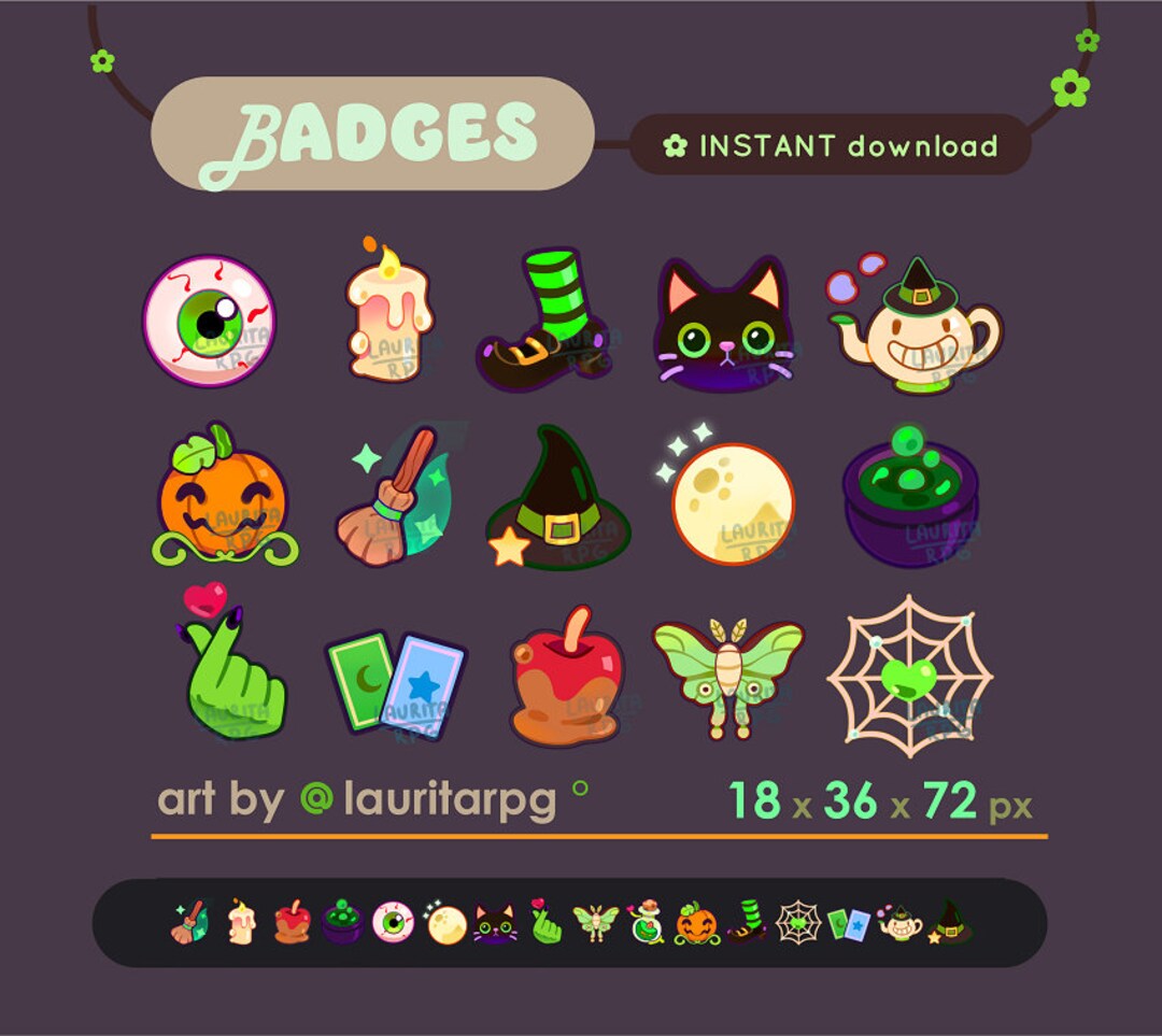 X18 Witchy Sub Badges Pack for Twitch, Kawaii Twitch Icons, Cute ...