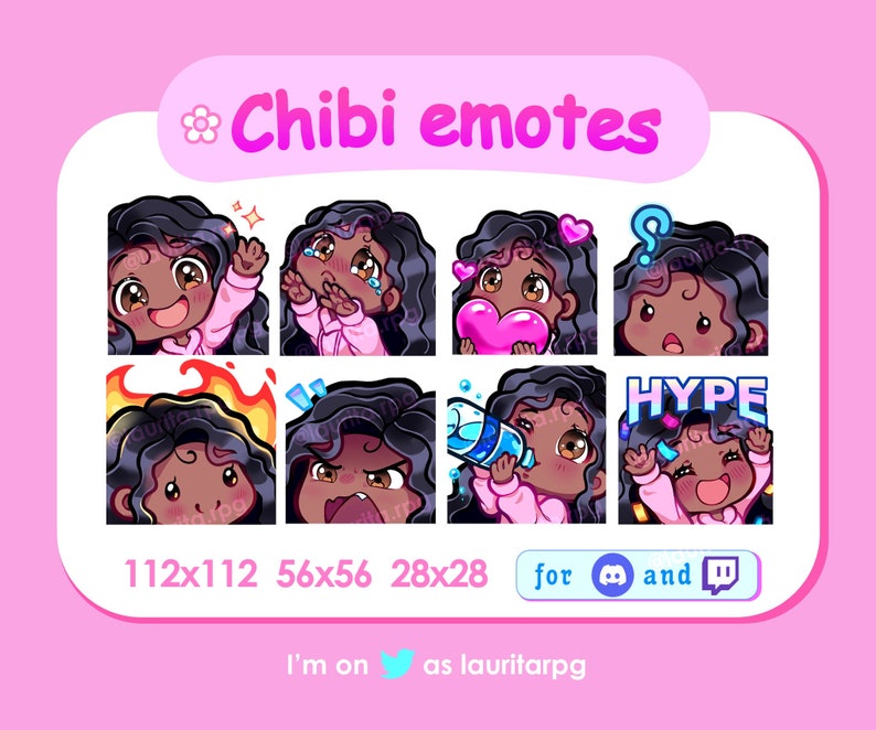 Cute Chibi Girl Emote Pack for Twitch / Curly Black Hair With - Etsy ...