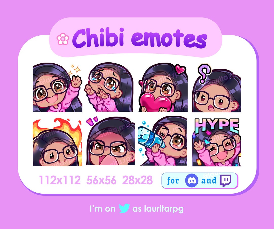 Cute Girl Emotes for Twitch, Chibi Girl Emote With Square Glasses ...