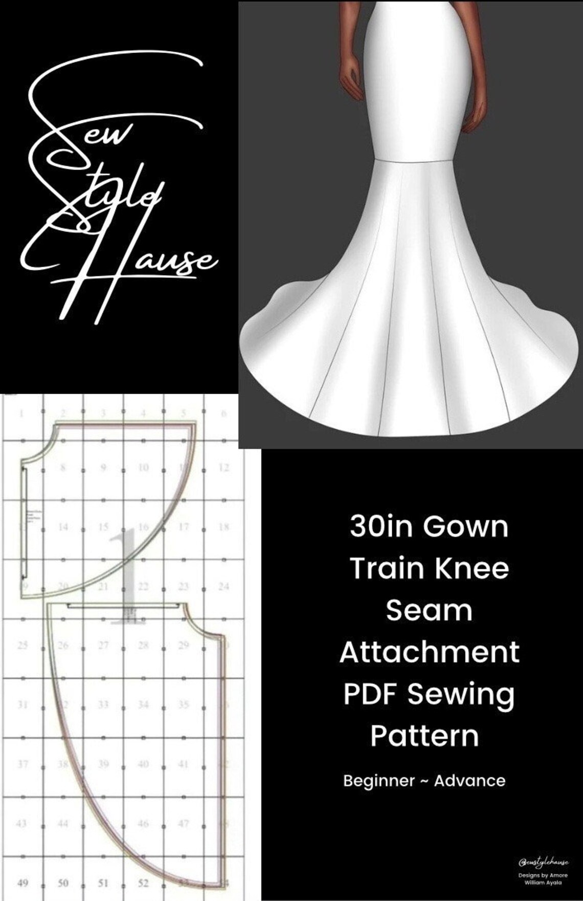 30in Gown Train Knee Seam Attachment PDF Sewing Pattern - Etsy