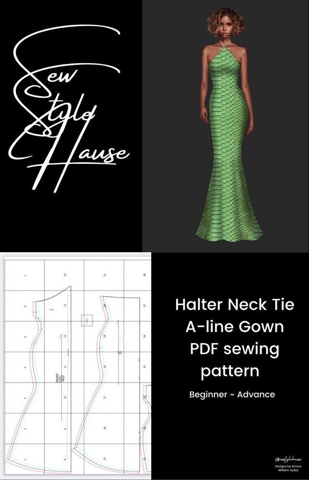 Halter Neck Tie A-line Gown/dress PDF Sewing Pattern - Etsy