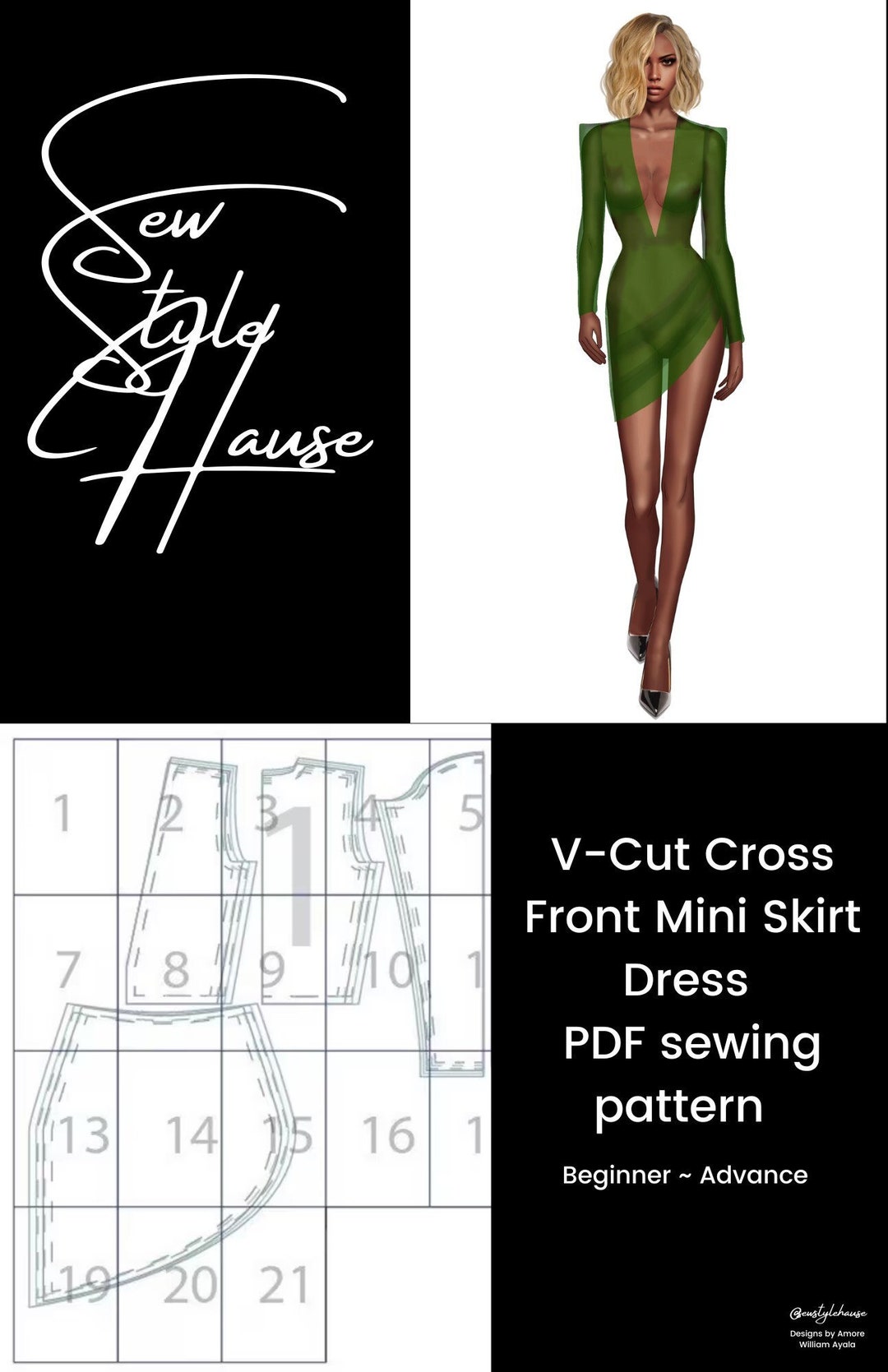 Mini Dress Deep V-cut Cross Front Skirt PDF Sewing Pattern - Etsy