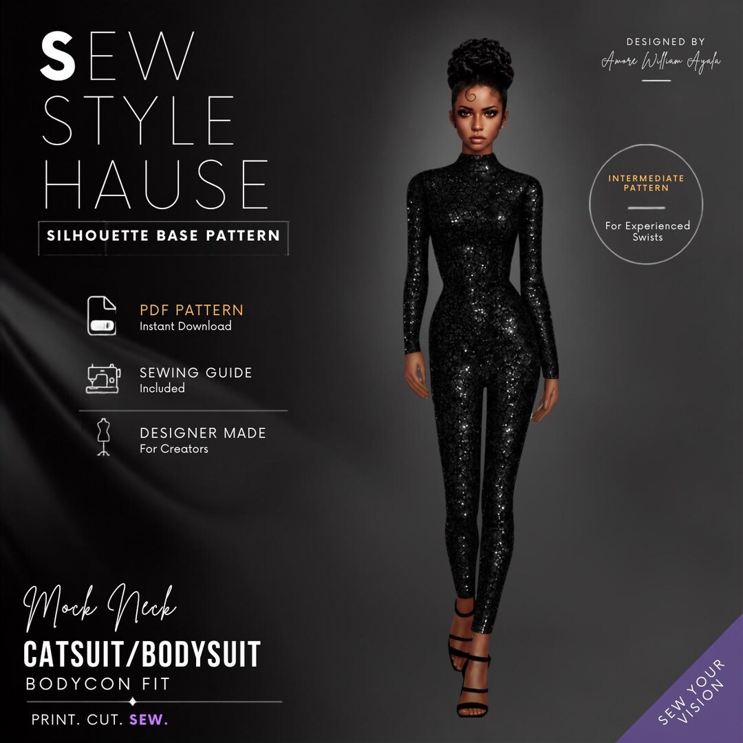 Mock Neck Bodysuit / Catsuit PDF Sewing Pattern - Etsy