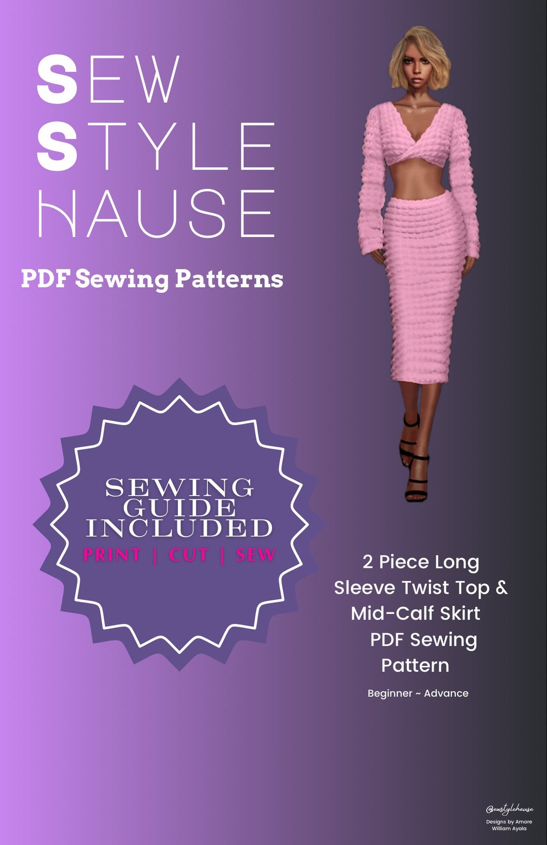 2 Piece Twist Top Mid-calf Skirt PDF Sewing Pattern - Etsy