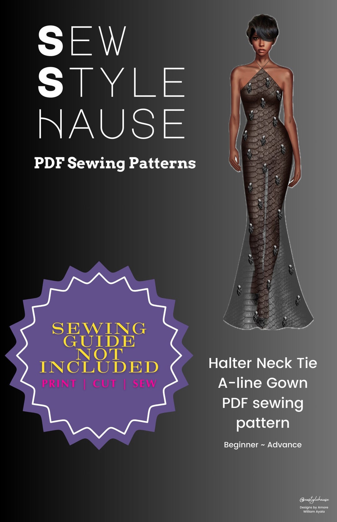 Halter Neck Tie A-line Gown/dress PDF Sewing Pattern - Etsy