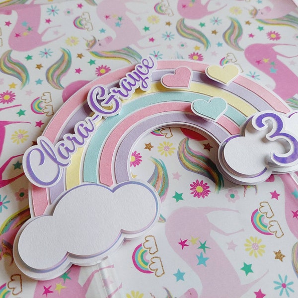 Pastel Rainbow Cake Topper - Etsy