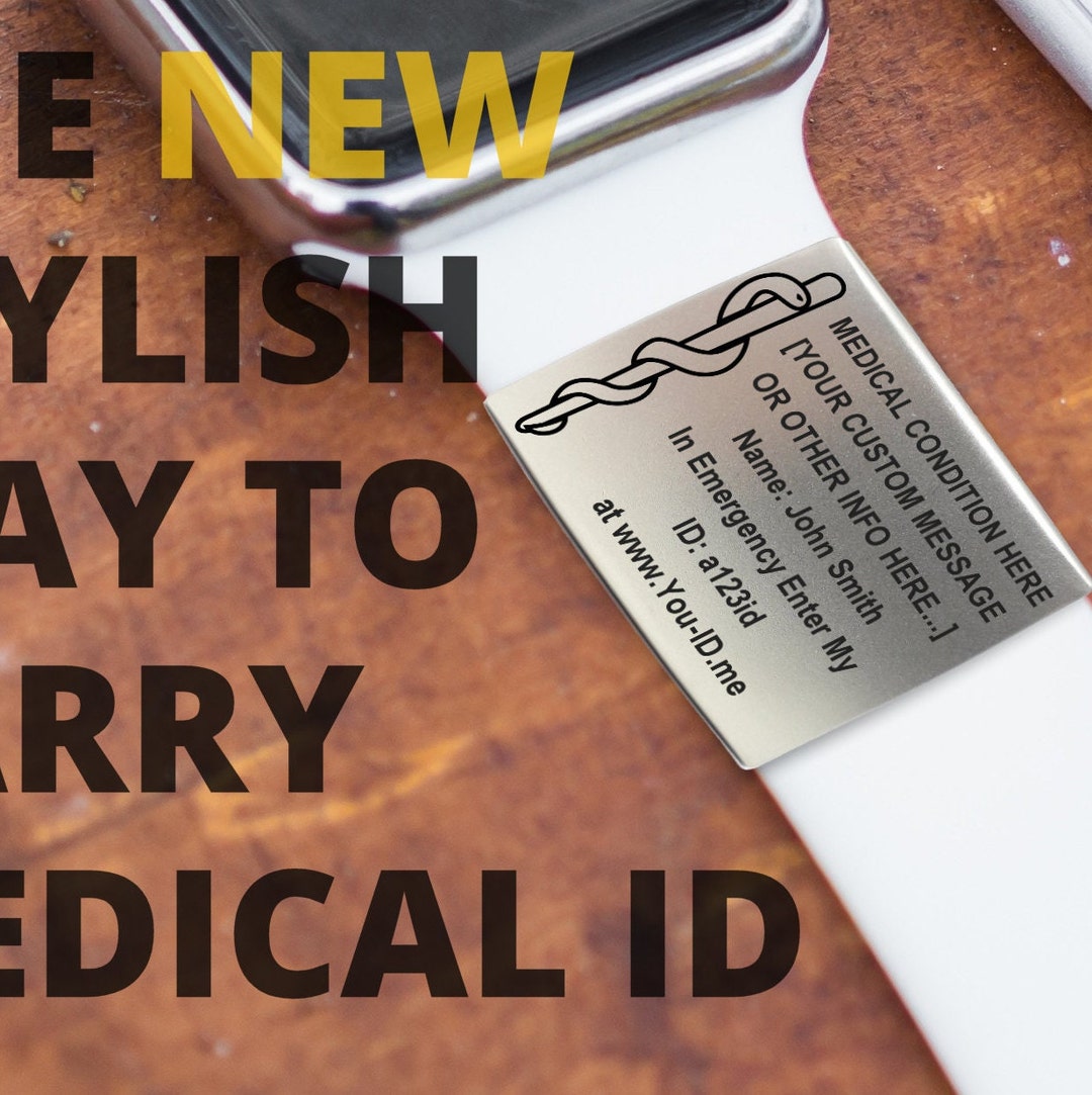 Medical Tag for Smart Watch. ID Tag for Watch Strap. Engraved Safety ...