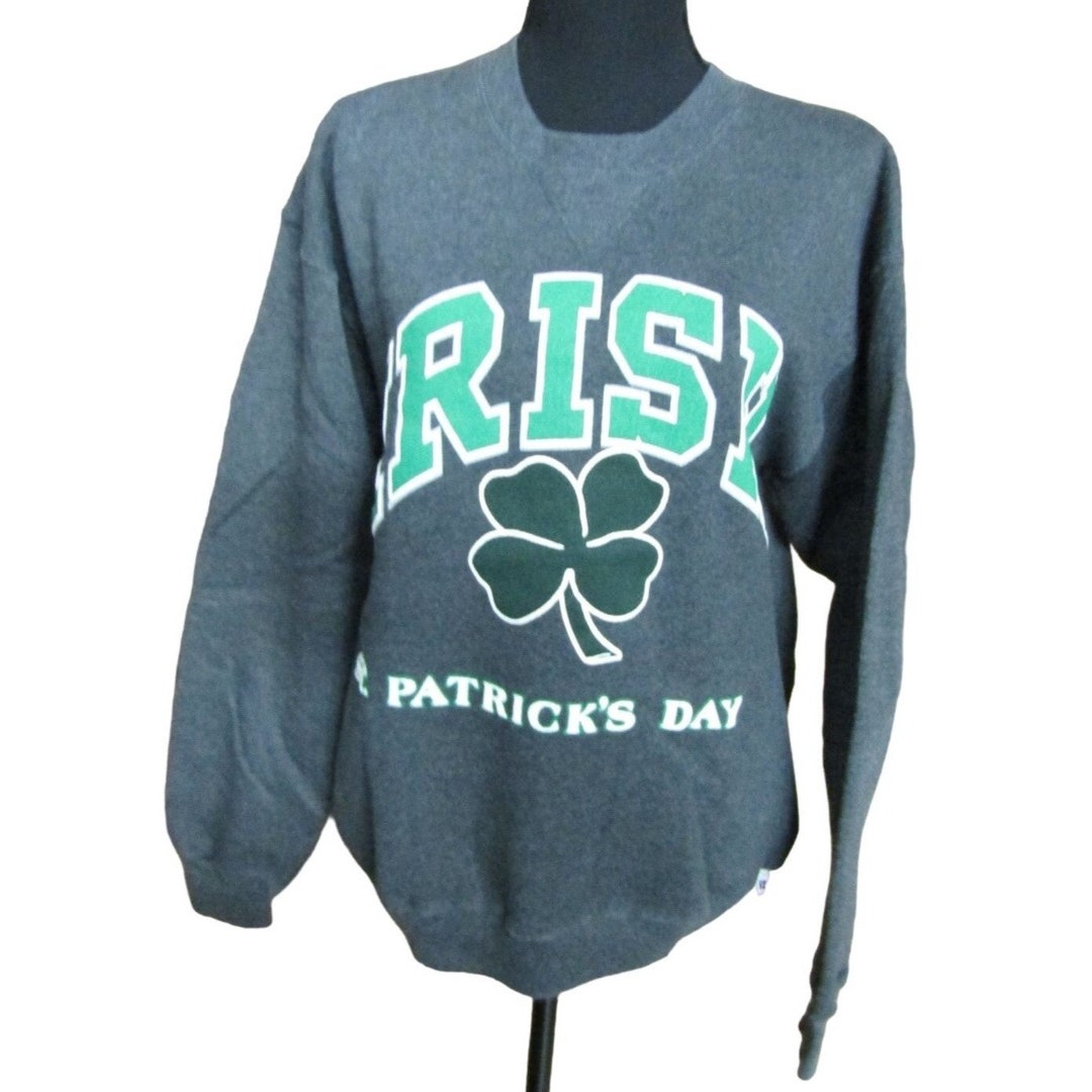 Vintage Russell IRISH St Patrick's Day 4 Leaf Clover Gray Sweatshirt ...